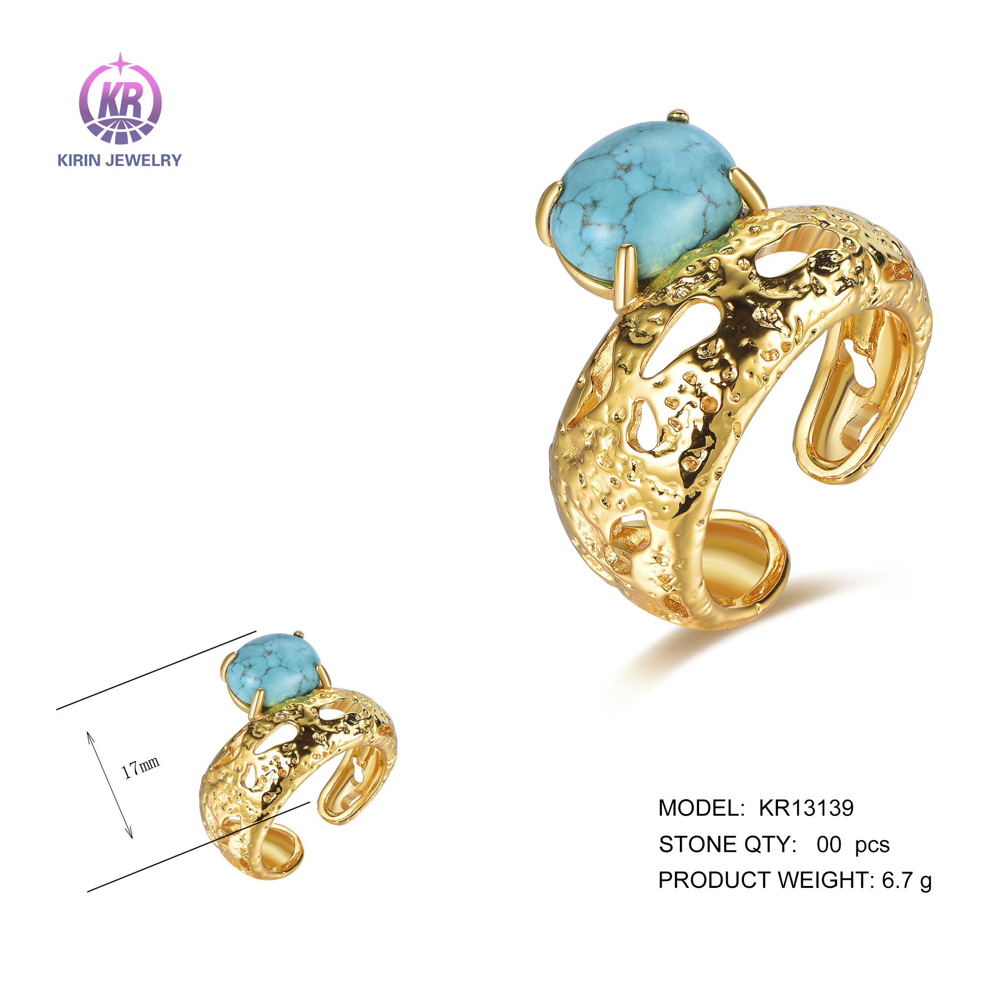 925 silver rings with 14K gold plating CZ KR13139 - Kirin Jewelry Company