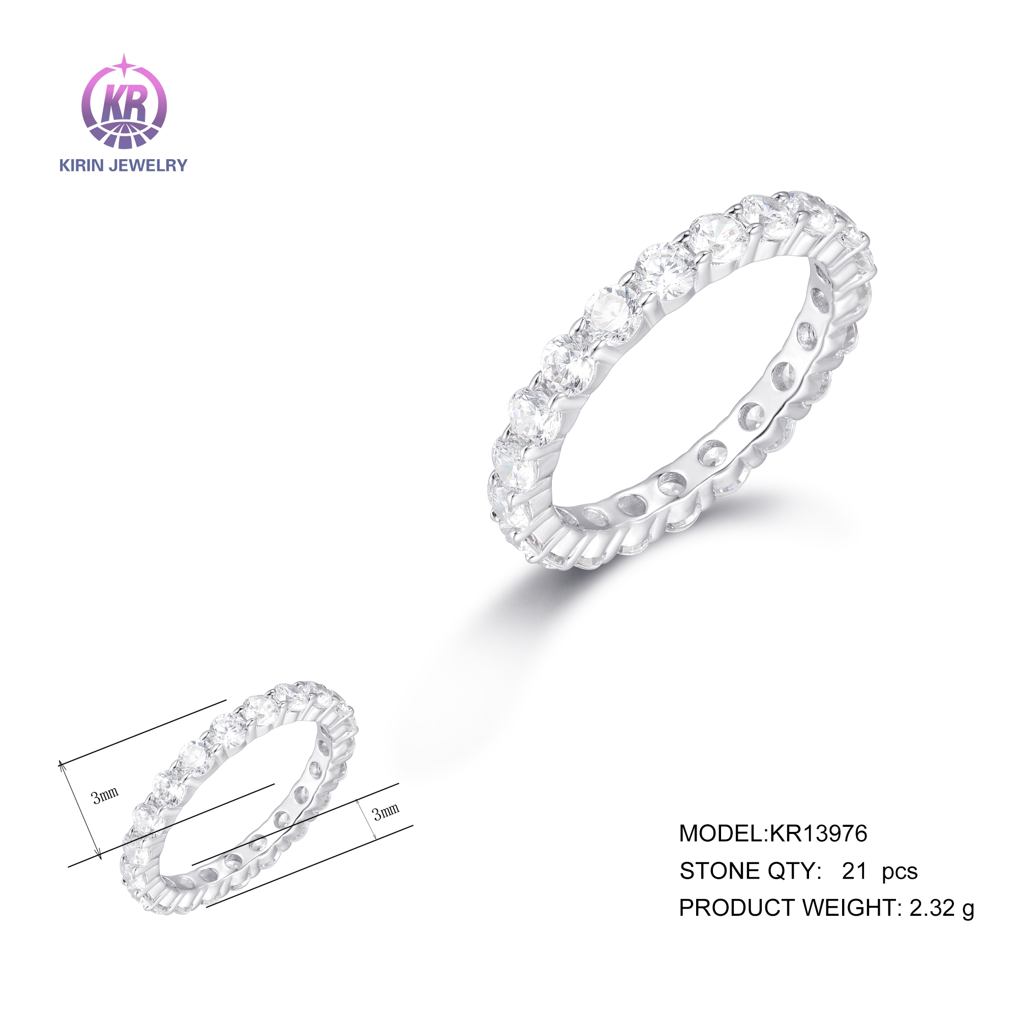 925 Sterling silver ring with rhodium plated cz 13976 - Kirin Jewelry ...