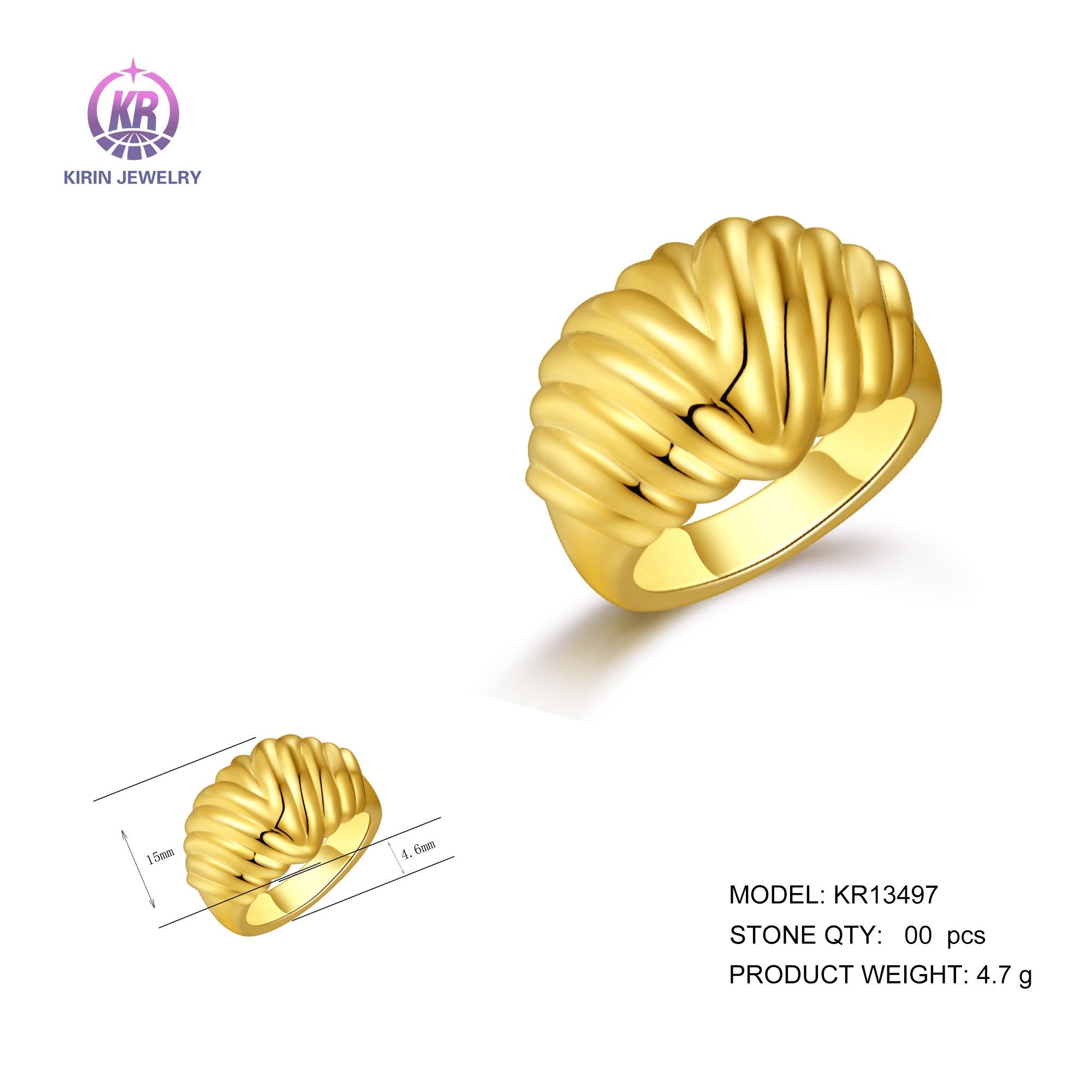 925 silver ring with 14k gold plating 13497 - Kirin Jewelry Company